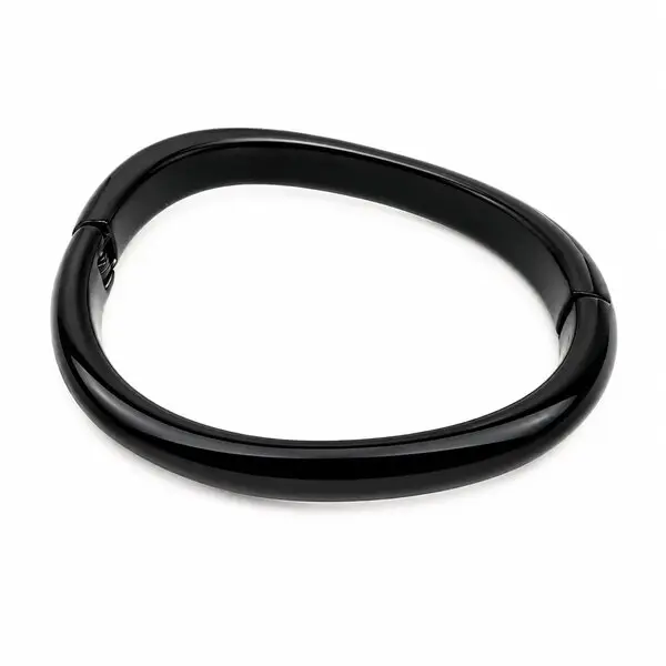 RARE MATTERS JEWELRY Modern Organic Shape Lacquer Stainless Steel Hinge Cuff Bracelet - Black