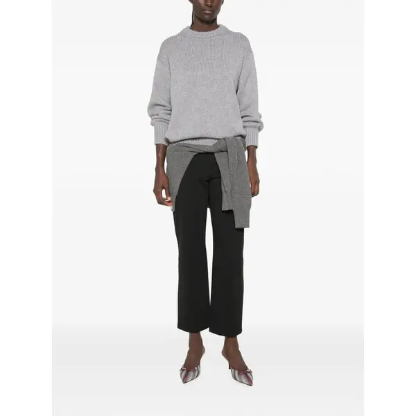 Malo Grey Cashmere Ribbed Knit Crew Neck Jumper - Gray