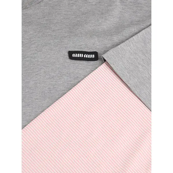 Miu Miu Cropped Jersey Top With Layered Sleeves - Gray