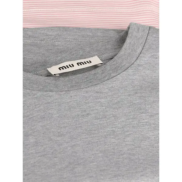 Miu Miu Cropped Jersey Top With Layered Sleeves - Gray