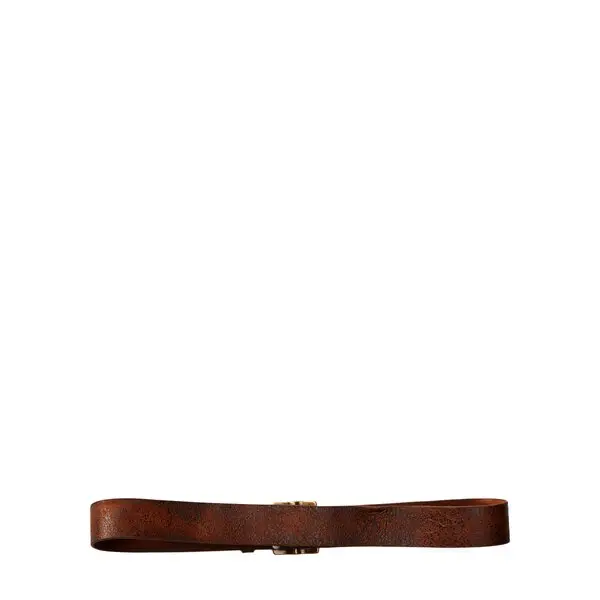 Ralph Lauren Distressed Leather Belt With Brass Buckle