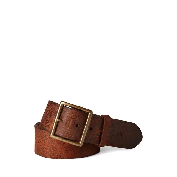 Ralph Lauren Distressed Leather Belt With Brass Buckle
