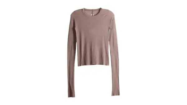 Rick Owens Cropped Rib Long Sleeve Tee Shirt - Grape