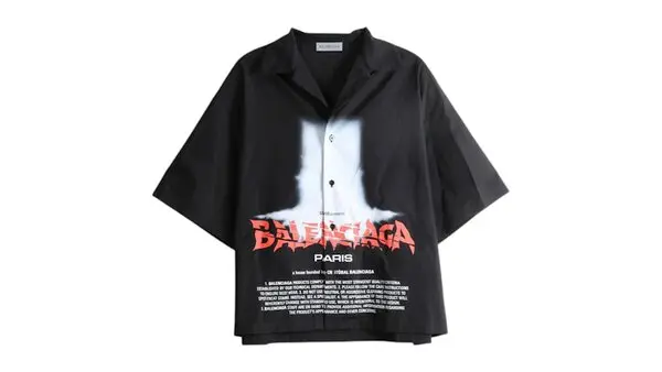 Balenciaga Printed Short Sleeve Bowling Shirt - Black