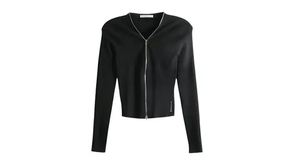 Alexander Wang Vneck Pointelle Zip Long Sleeve Cardigan - Black