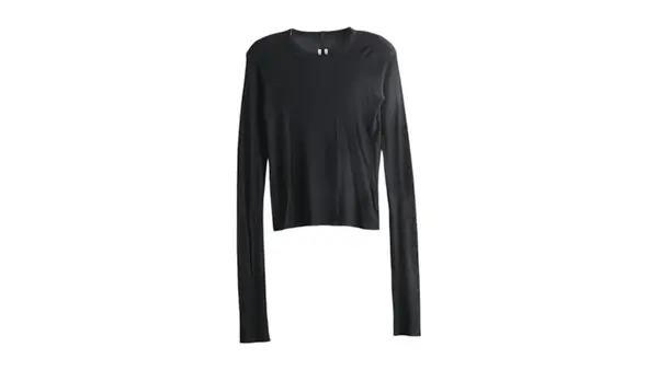 Rick Owens Cropped Rib Long Sleeve Tee Shirt - Black