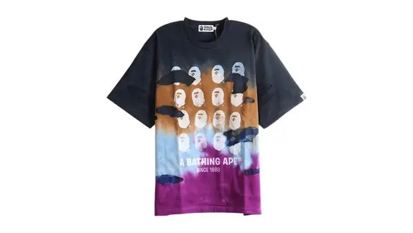 A BATHING APE Camo Tie Dye Destroyed Logo Relaxed Fit Tee Shirt - Black