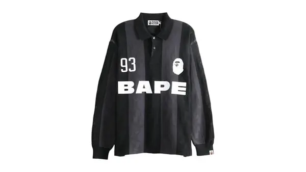 A BATHING APE Sta Stripe Pattern Jacquard Logo Relaxed Fit Long Sleeve Tee Shirt - Black