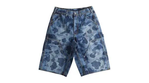 A BATHING APE 1st Camo Double Knee 13 Oz Relaxed Fit Denim Short - Indigo