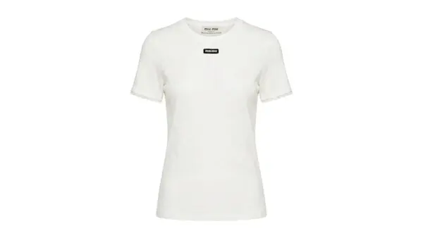 Miu Miu Pointelle Manica Corta Top - Bianco
