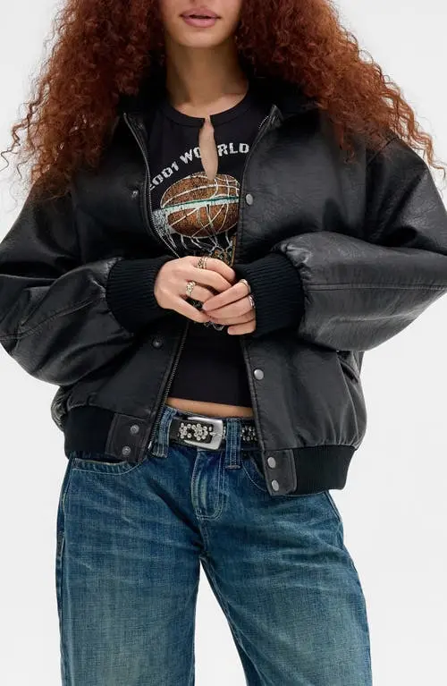 BDG URBAN OUTFITTERS Leon Faux Leather Bomber Jacket - Black