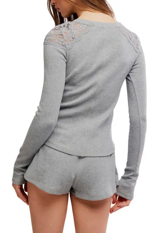 Free People Made You Blush" Lace Detail Thermal Knit Top - Heather Grey