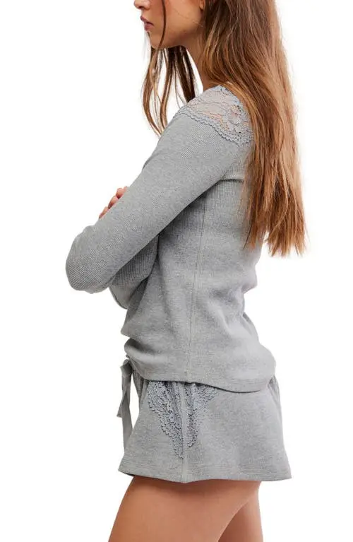 Free People Made You Blush" Lace Detail Thermal Knit Top - Heather Grey