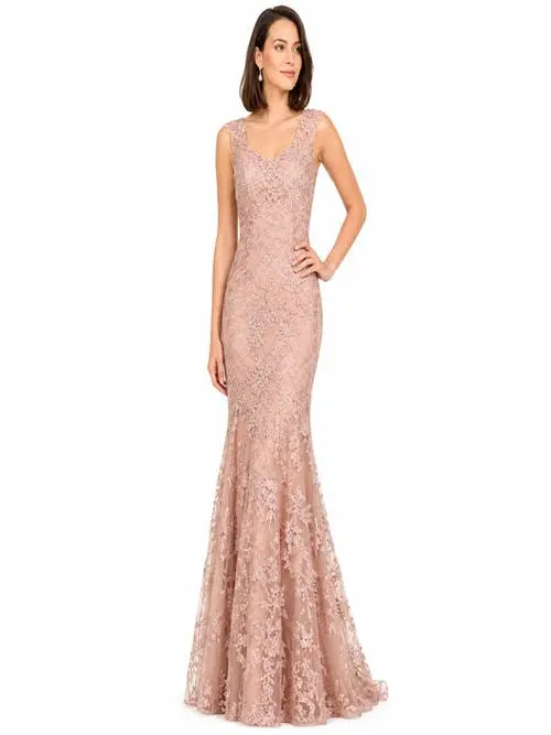 LARA NEW YORK Sleeveless Mermaid Lace Embroidered Gown - Blush