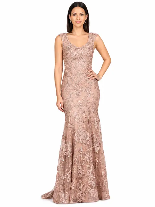 LARA NEW YORK Sleeveless Mermaid Lace Embroidered Gown - Blush