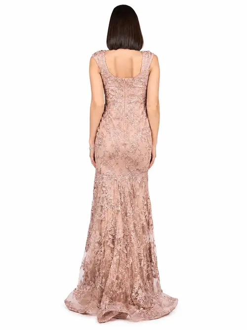 LARA NEW YORK Sleeveless Mermaid Lace Embroidered Gown - Blush