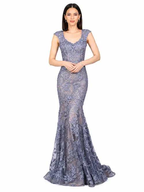 LARA NEW YORK Sleeveless Mermaid Lace Embroidered Gown - Dark Periwinkle