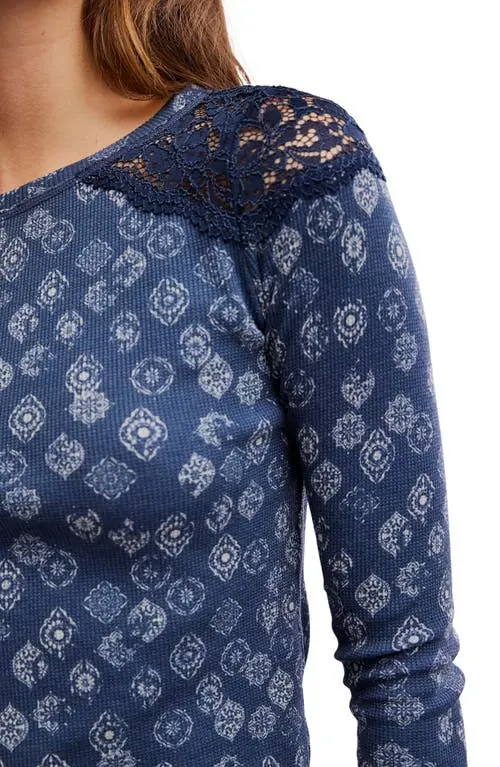 Free People Made You Blush Thermal Layering Top - Polo Blue Combo