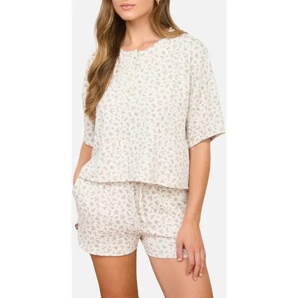 J.O.A. Ditsy Floral Henley Top & Shorts Set - Mocha Multi