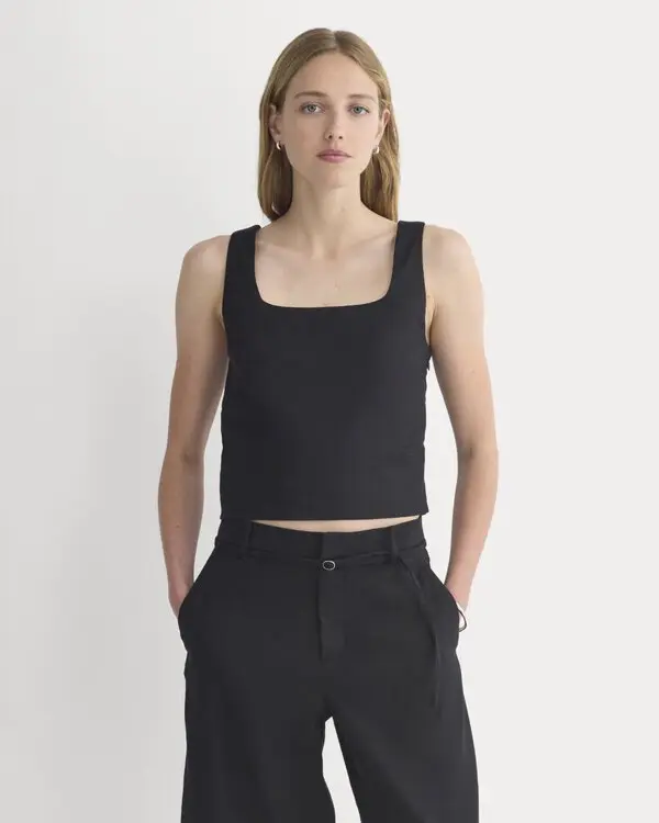Everlane Square Tank Top, Stretch Linen Size - Black