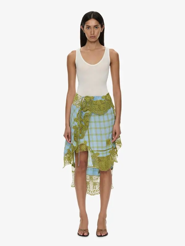 Christopher Esber Checked Cotton Handkerchief Envelope Midi Skirt With Embroidered Trim - Blue