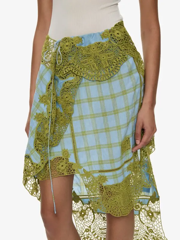 Christopher Esber Checked Cotton Handkerchief Envelope Midi Skirt With Embroidered Trim
