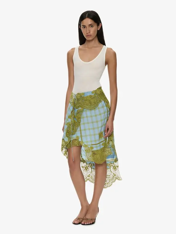 Christopher Esber Checked Cotton Handkerchief Envelope Midi Skirt With Embroidered Trim