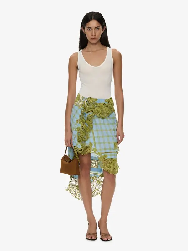 Christopher Esber Checked Cotton Handkerchief Envelope Midi Skirt With Embroidered Trim