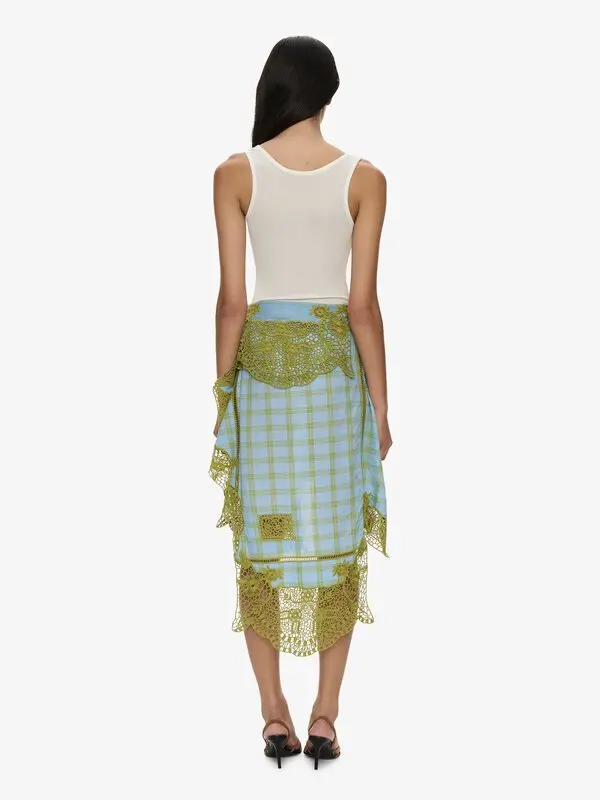 Christopher Esber Checked Cotton Handkerchief Envelope Midi Skirt With Embroidered Trim