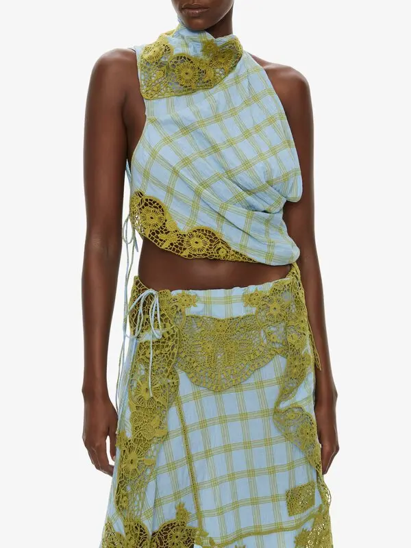 Christopher Esber Checked Cotton Handkerchief Envelope Midi Skirt With Embroidered Trim
