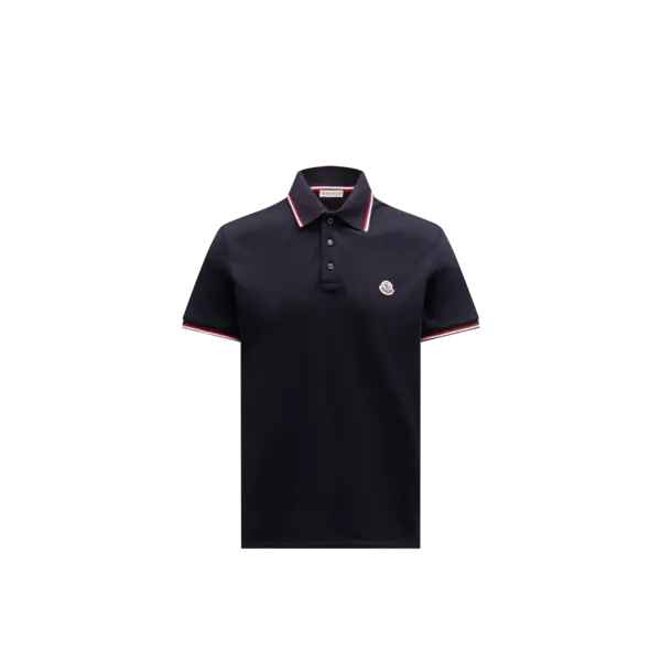 Moncler Tricolor-trimmed Cotton Piquet Polo Shirt - Blue