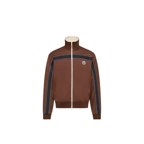 Moncler Topstitched Turtleneck Zip-up Sweatshirt - Brown