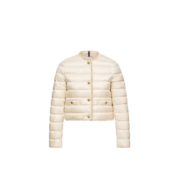 Moncler Fleurs Bouclé-trimmed Short Down Jacket - Beige