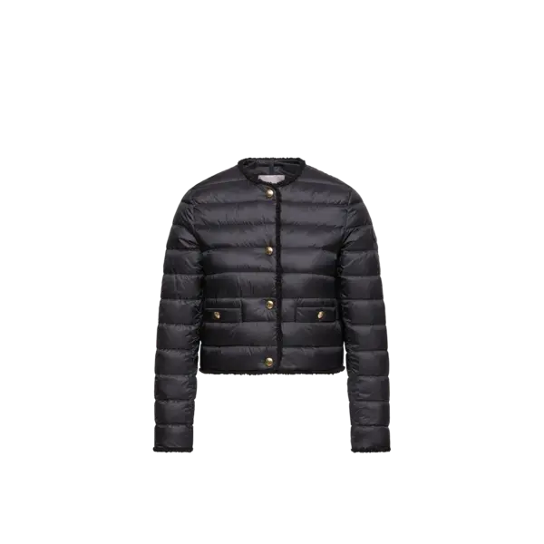 Moncler Fleurs Bouclé-trimmed Short Down Jacket - Black