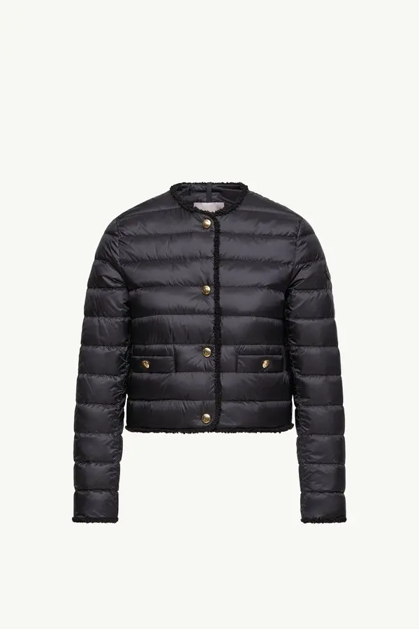 Moncler Fleurs Bouclé-trimmed Short Down Jacket - Black