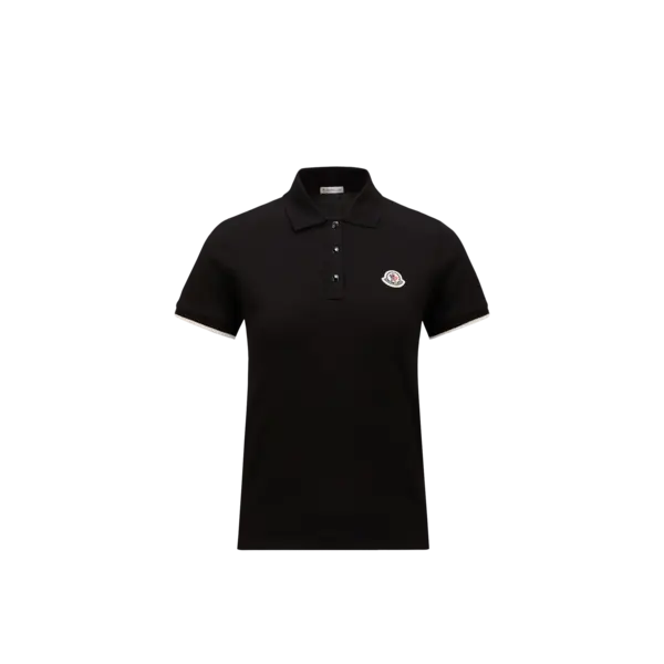 Moncler Logo Cotton Piquet Polo Shirt - Black