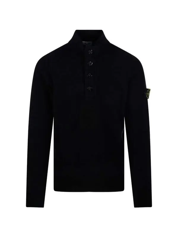 Stone Island Button-detail High-neck Sweater - Black
