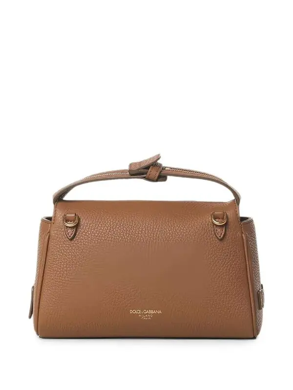 Dolce & Gabbana Vittoria Leather Tote Bag With Logo Plaque - Brown