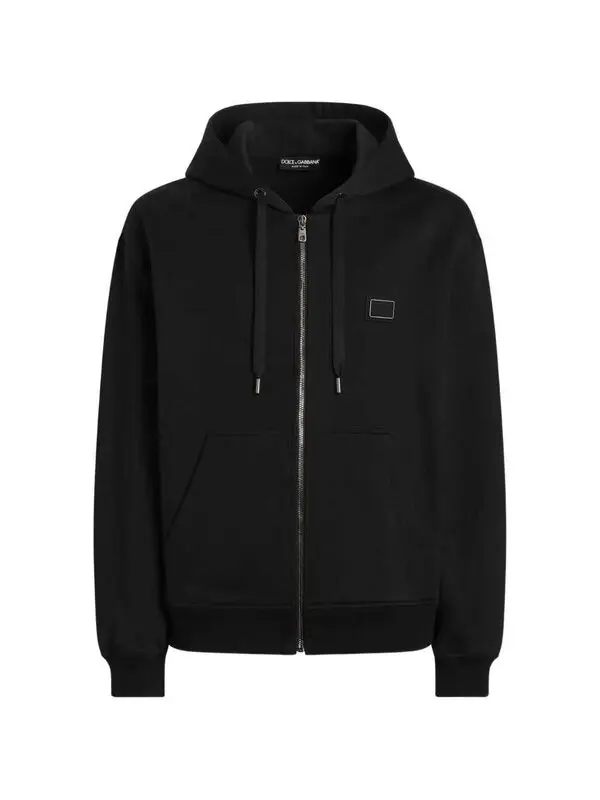 Dolce & Gabbana Cotton Hoodie With Logo Plaque - Black