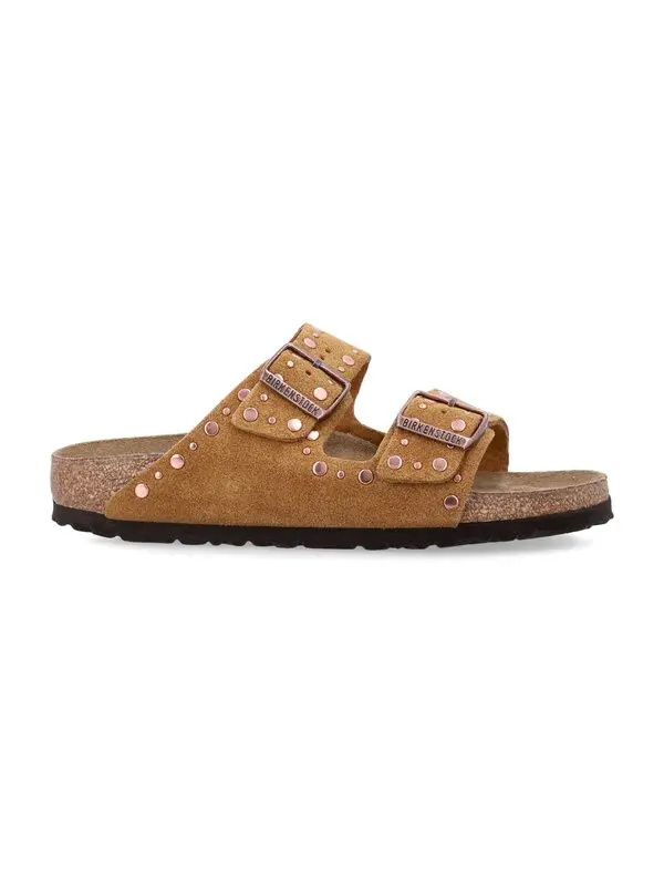 BIRKENSTOCK Classic Flat Leather Slides With Buckle Detail - Mink