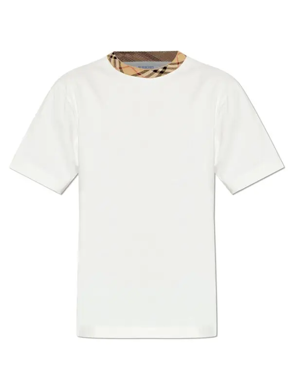 Burberry Cotton T-shirt With Check Collar - White