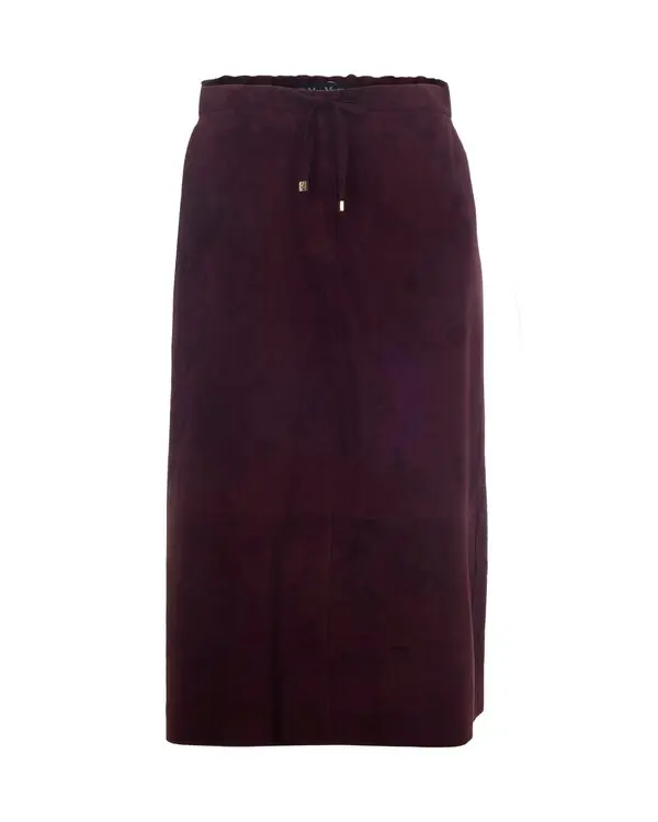 Max Mara Lambskin Leather Midi Skirt - Rosso Scuro
