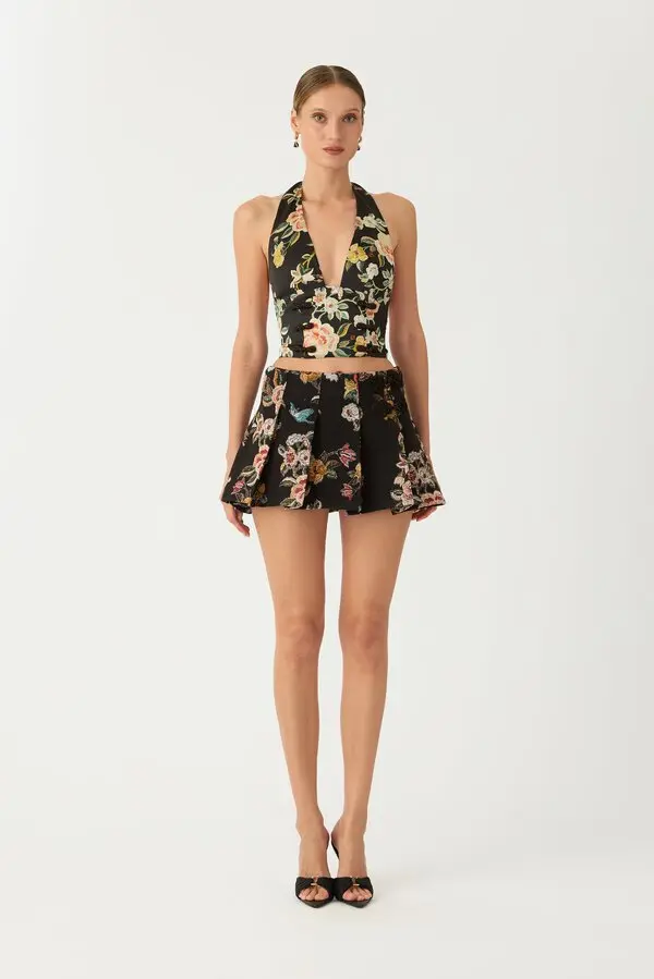 SAU LEE Elena Satin Top - Black Multi