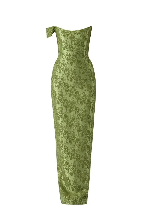 SAU LEE Jackson Brocade Gown - Green