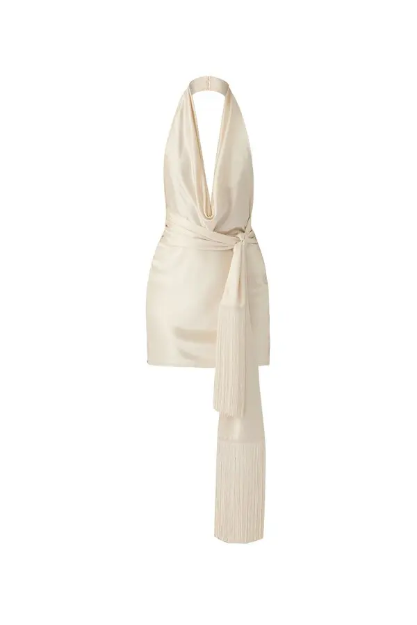 SAU LEE Solene Satin Mini Dress With Cowl Neck And Tassel Detail