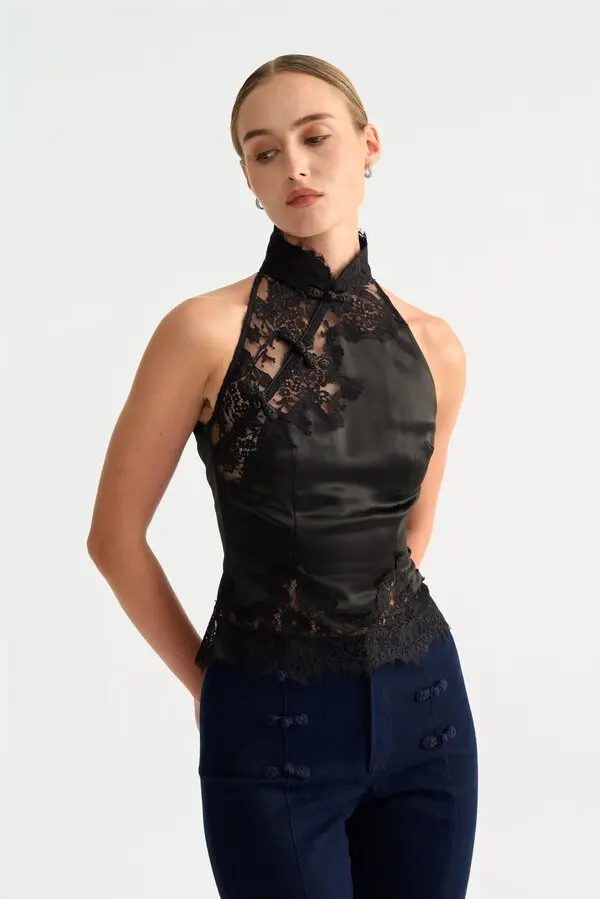 SAU LEE Elva Satin Top
