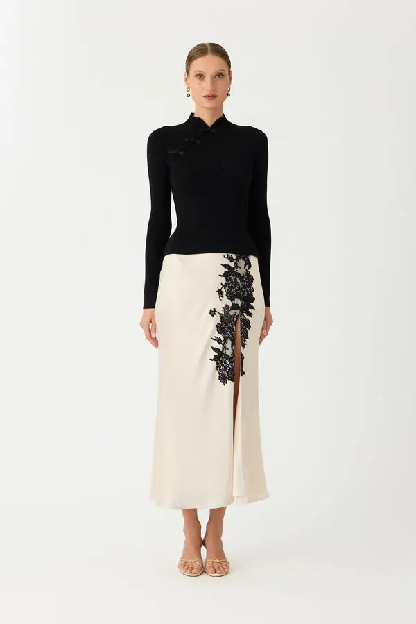 SAU LEE Petar Knit Top With Mandarin Collar - Black