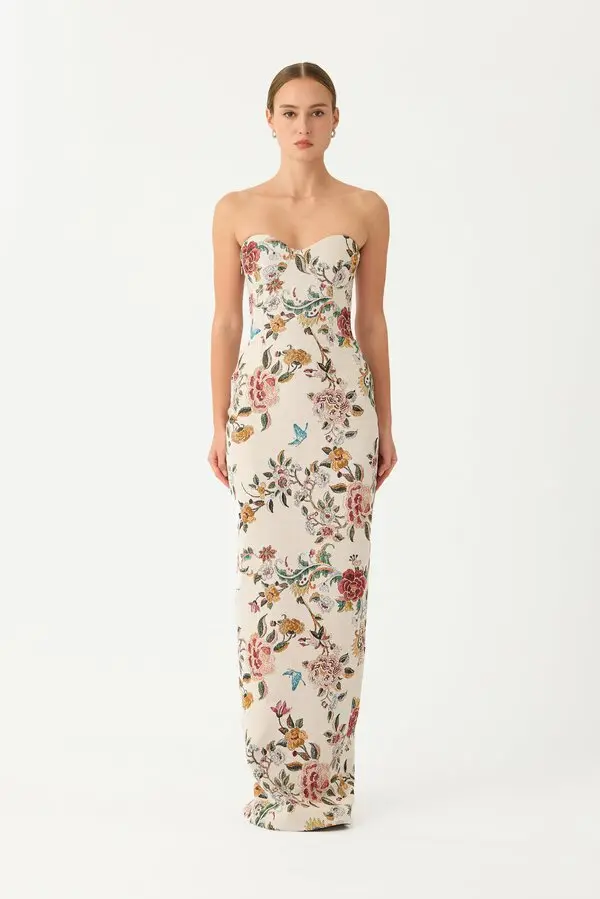 SAU LEE Maren Brocade Gown - Stone