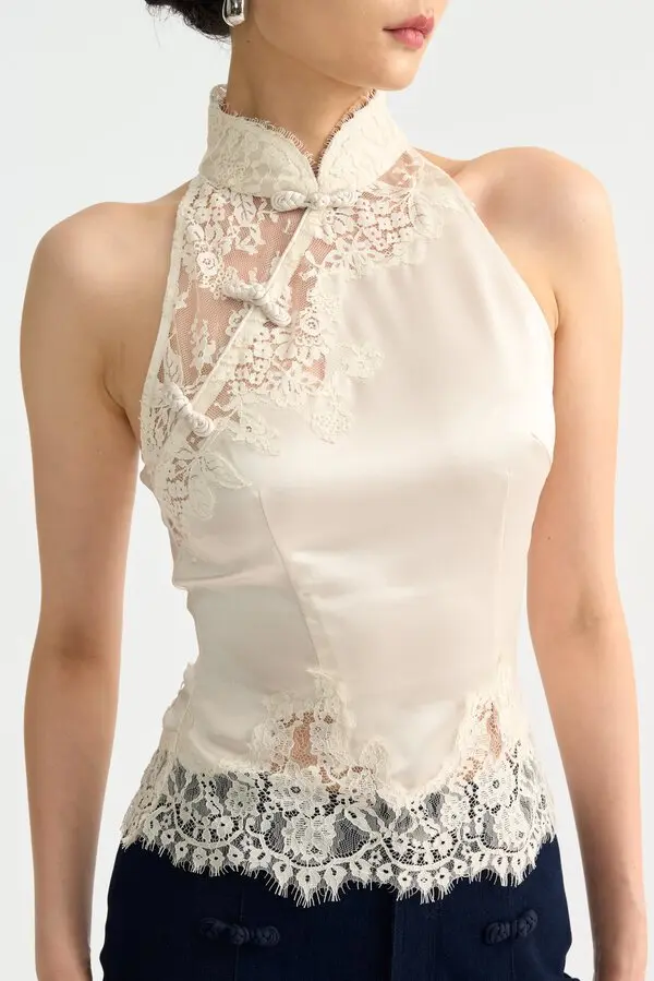 SAU LEE Elva Satin Top