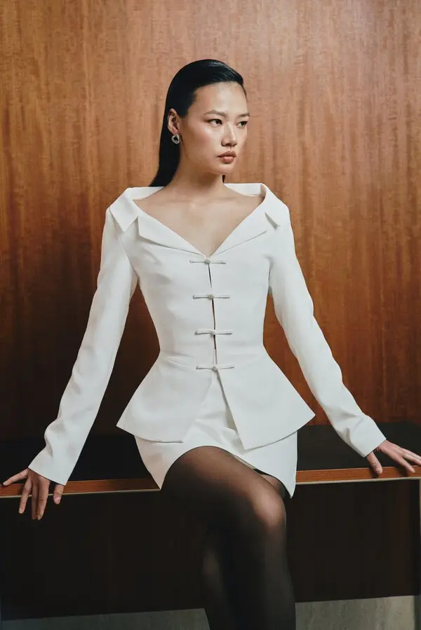 SAU LEE Nicola Crepe Top - White